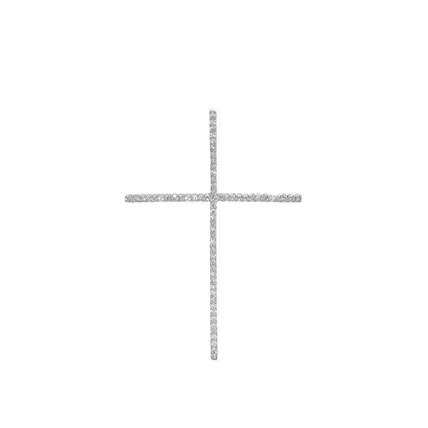 Pingente Branco Cruz Palito Média com 65 Brilhantes | Camafeo Joias